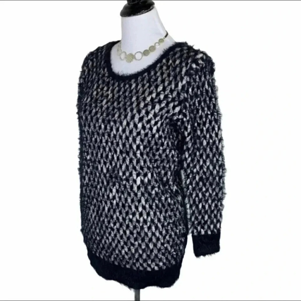 Katsum S sweater black/white detailed eyelash fuzzy knit Matrix Goth ...