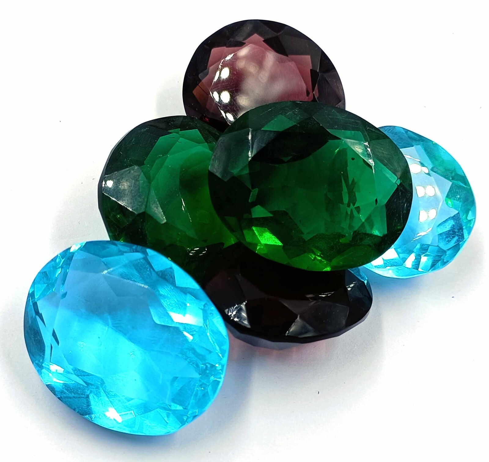 500Ct Green Moldavite, Blue Aquamarine, Purple Amethyst Oval Shape ...