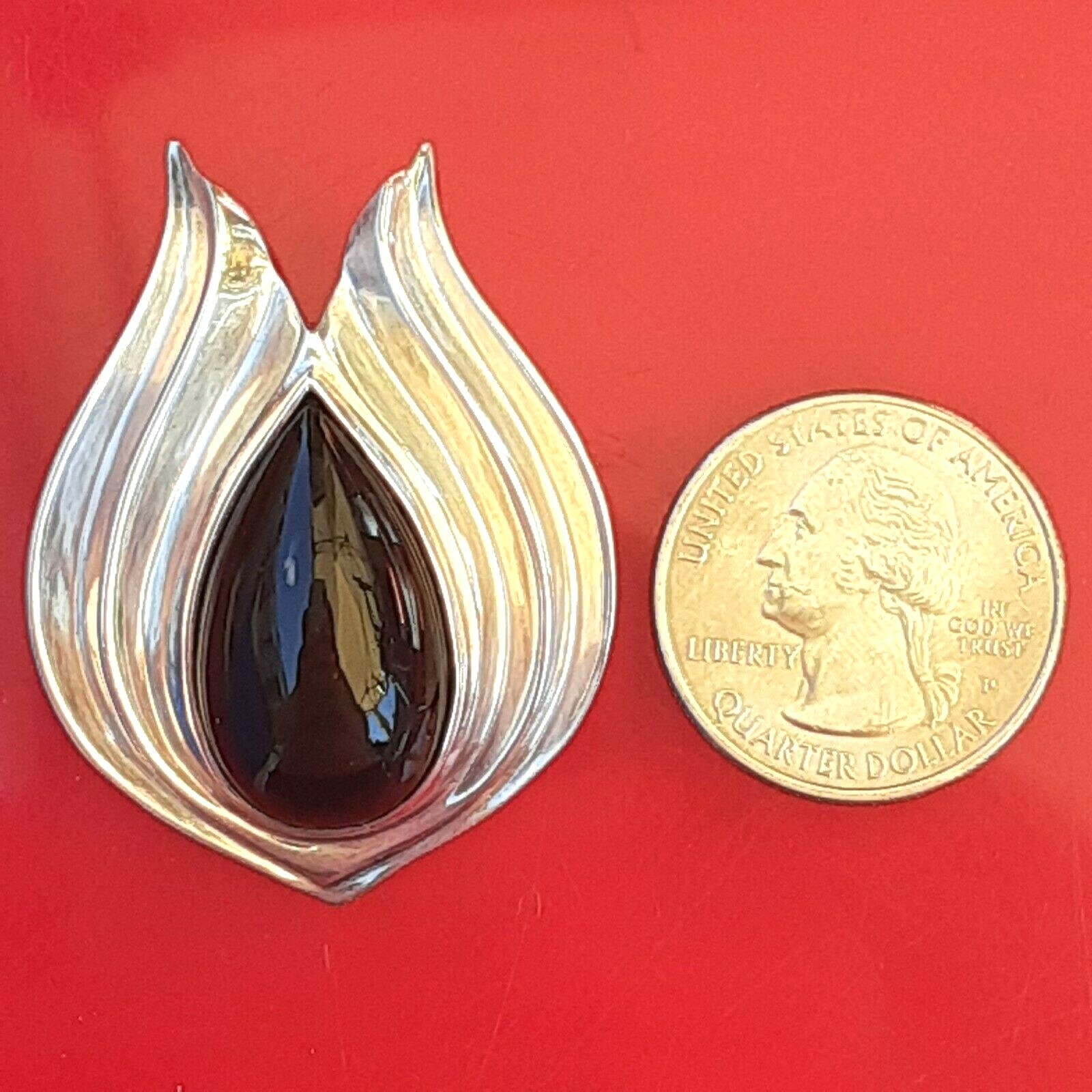 Vintage Krypell 925 Sterling Silver Ribbed w/ Black Onyx Modern Brooch ...