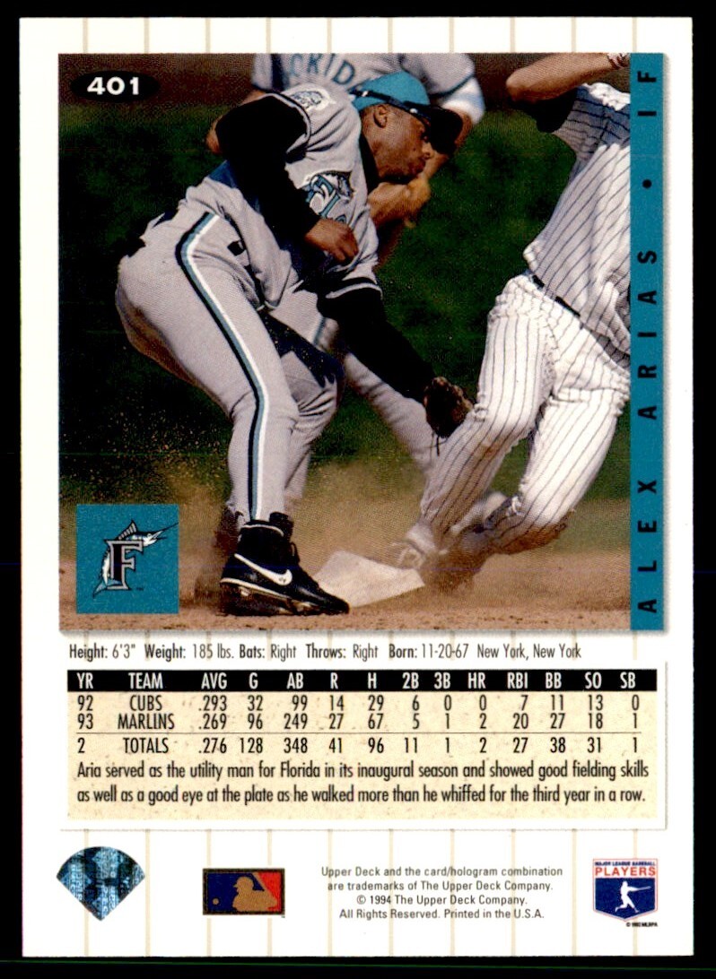1994 Collector's Choice Silver Signature Alex Arias Florida Marlins ...
