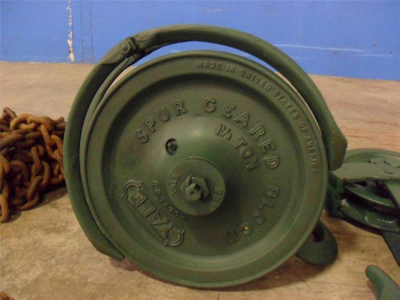 Yale 1-1/2 Ton Spur Geared Block w/ Chains & 3-Ton Hoist Hook 125 526 ...