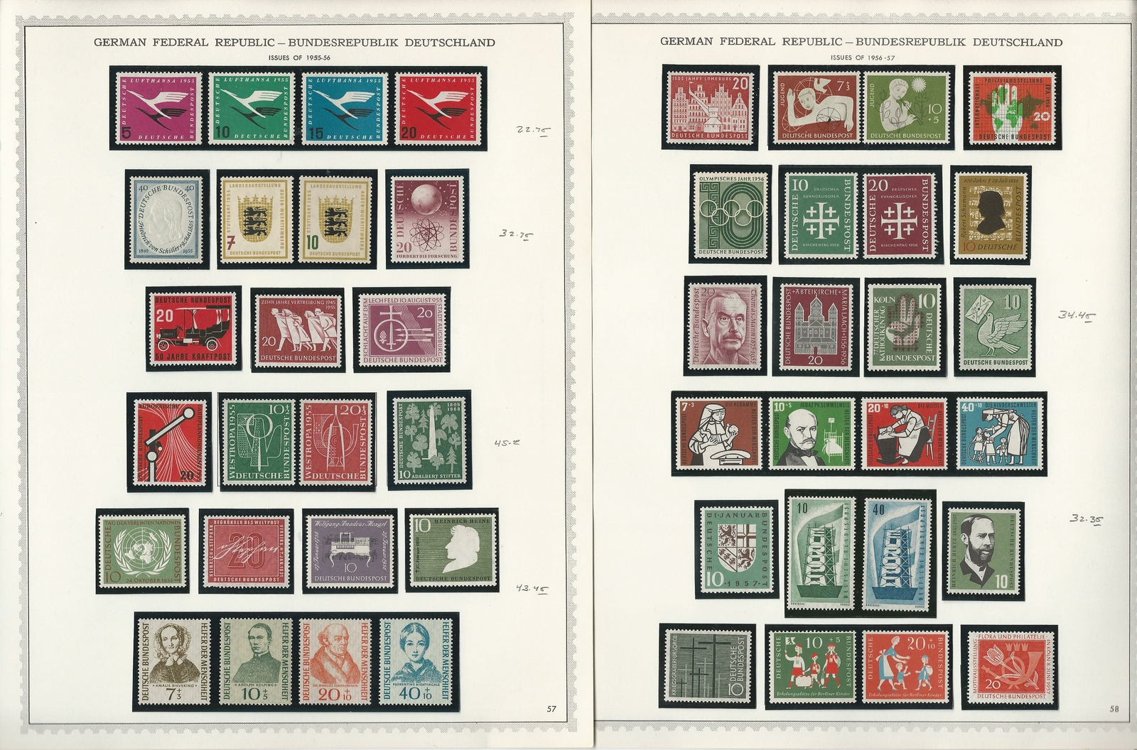 Germany Stamp Collection on 2 Minkus Specialty Pages 1955-57, JFZ | eBay