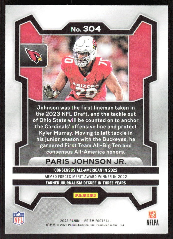 2023 2666A Panini Prizm Rookie Paris Johnson Jr. Rookie Arizona ...