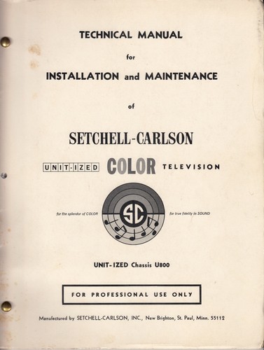 Setchell-Carlson Color TV Technical Manual - Unit-ize Chassis U800 | eBay