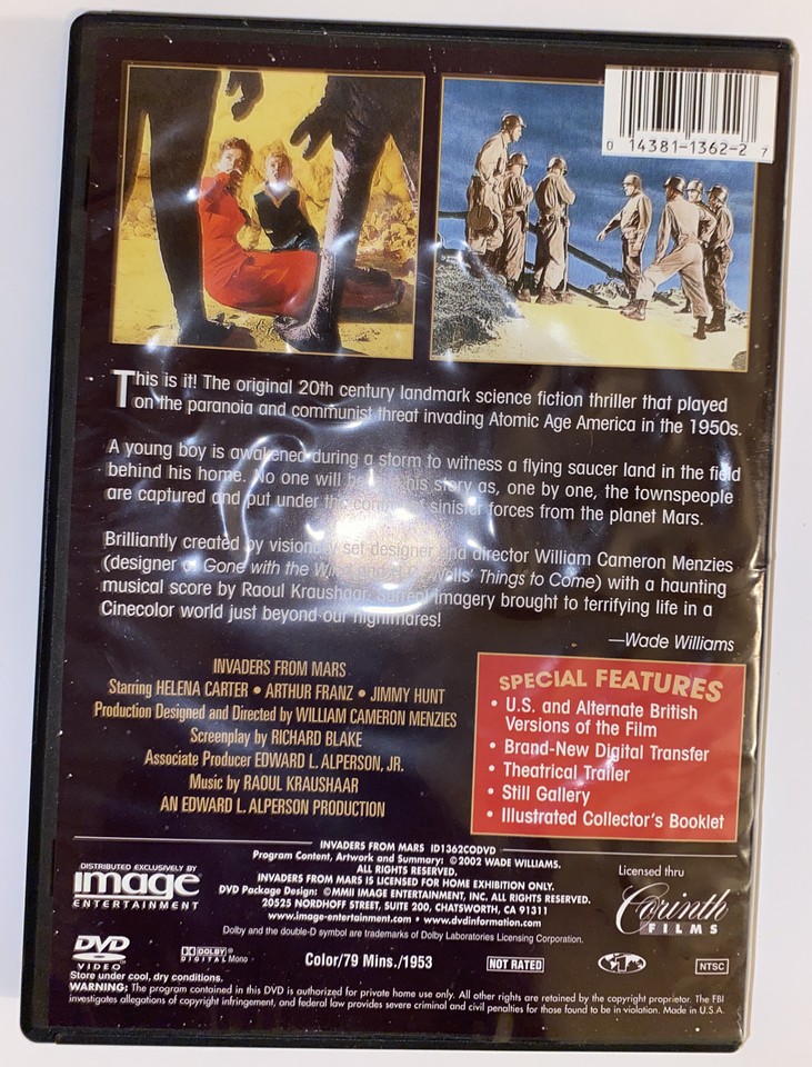 Invaders From Mars (DVD, 1953 Film) 50th Anniversary Special Edition w ...