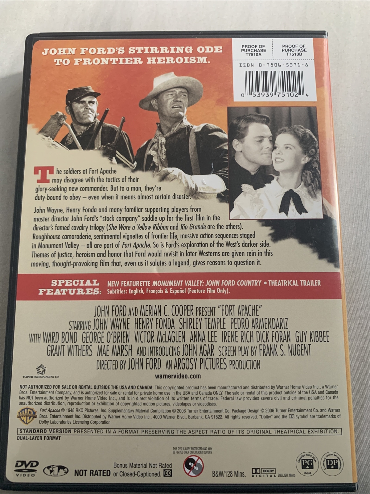 Fort Apache DVD John Wayne Henry Fonda Shirley Temple John Ford 1948 ...