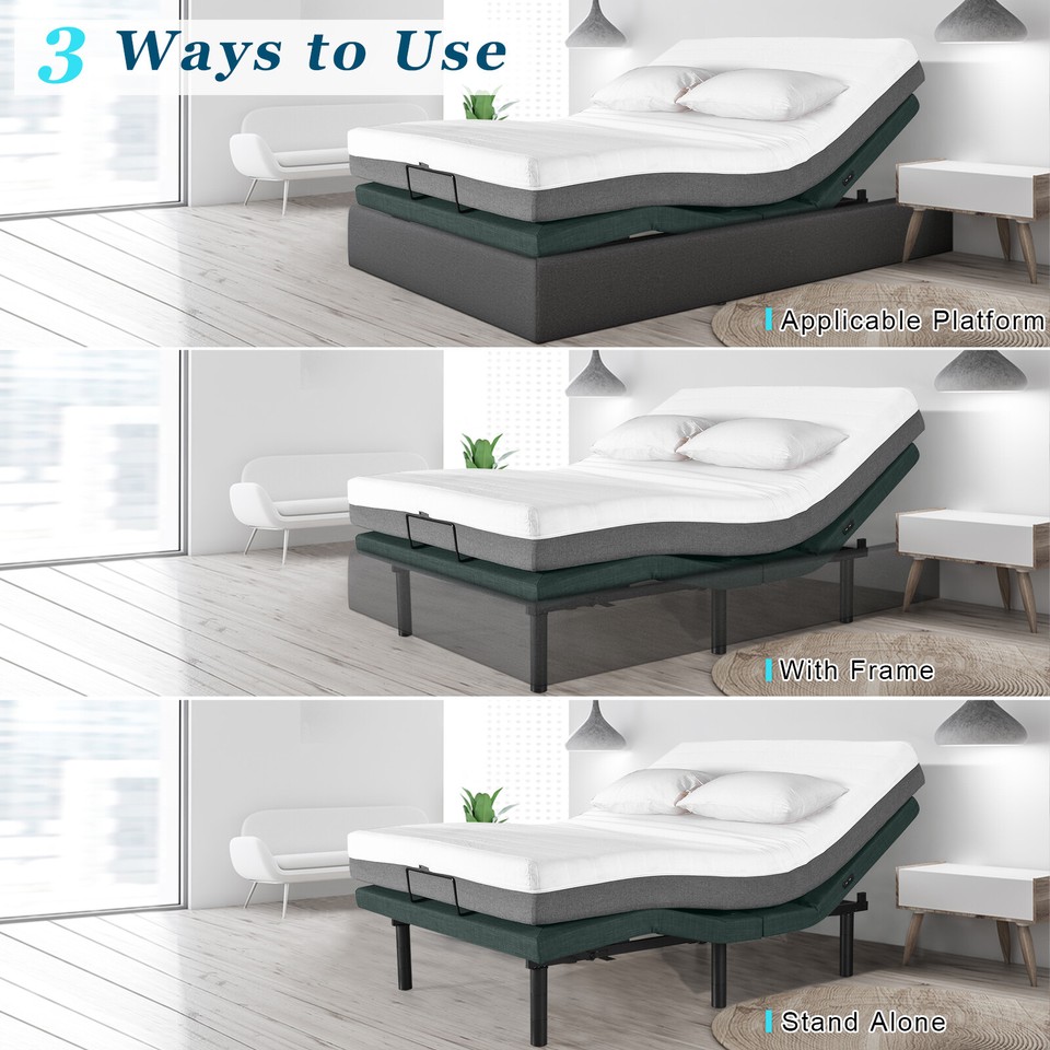 Electric Queen Size Adjustable Bed Frame with Wireless RemoteUSB Smart ...