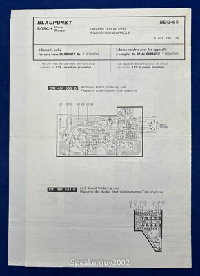 Original Blaupunkt BEQ-65 Equalizer Foldout Schematic | eBay