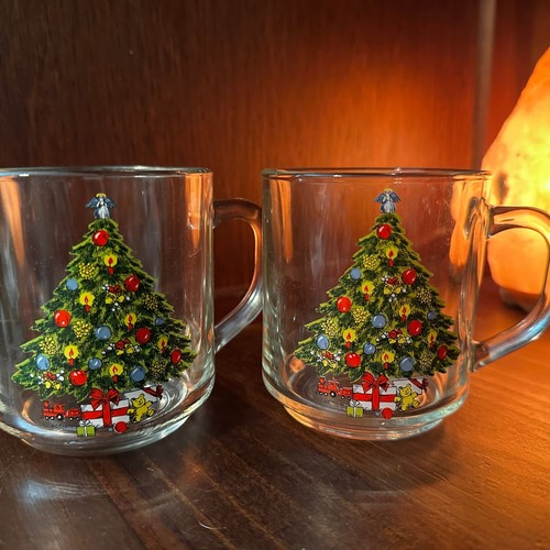 VINTAGE 1985 CHRISTMAS TREE CARLTON 10 OZ CRYSTAL MUGS SET OF 4 | eBay