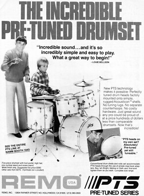 1982 Print Ad of Remo PTS Pre-Tuned Series Drums w Louie Bellson | eBay