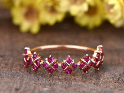 1.20Ct Lab Created Red Ruby Women's Wedding Eternity Ring 14K Rose Gold ...