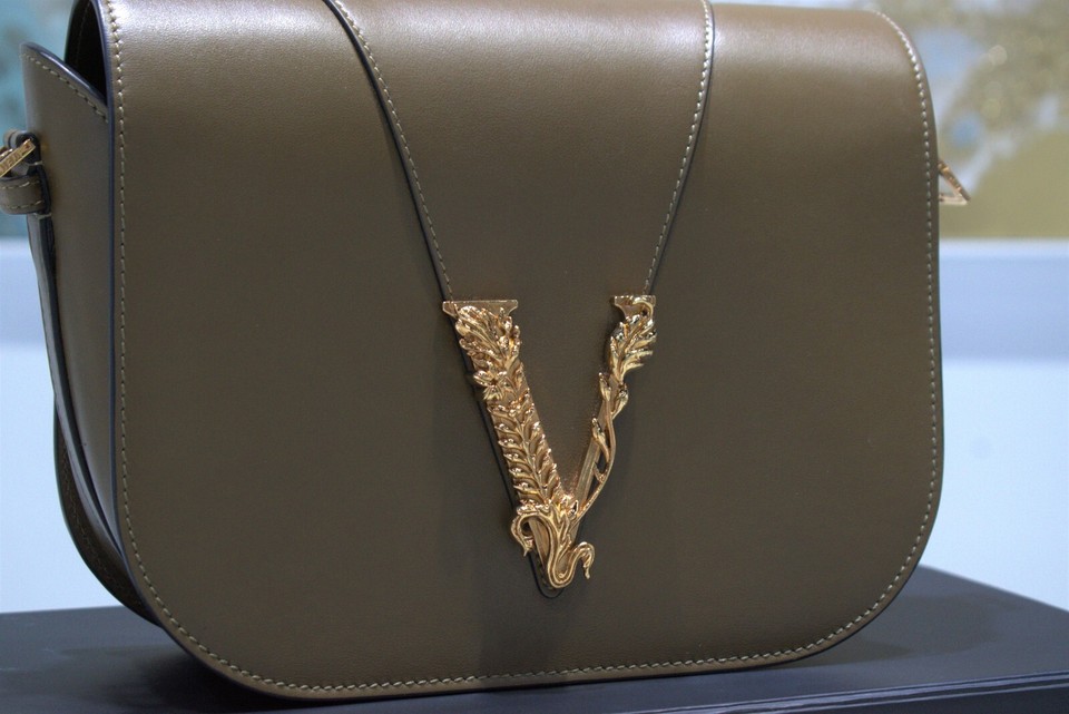 Versace Virtus Olive Green Wide StrapShoulder Crossbody Saddle Bag ...