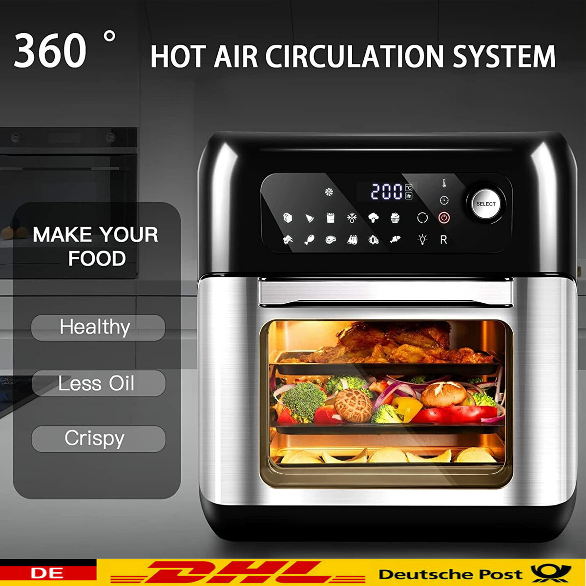 10L Heißluftfritteuse XXL Fritteuse Airfryer Backofen Fritteuse ...
