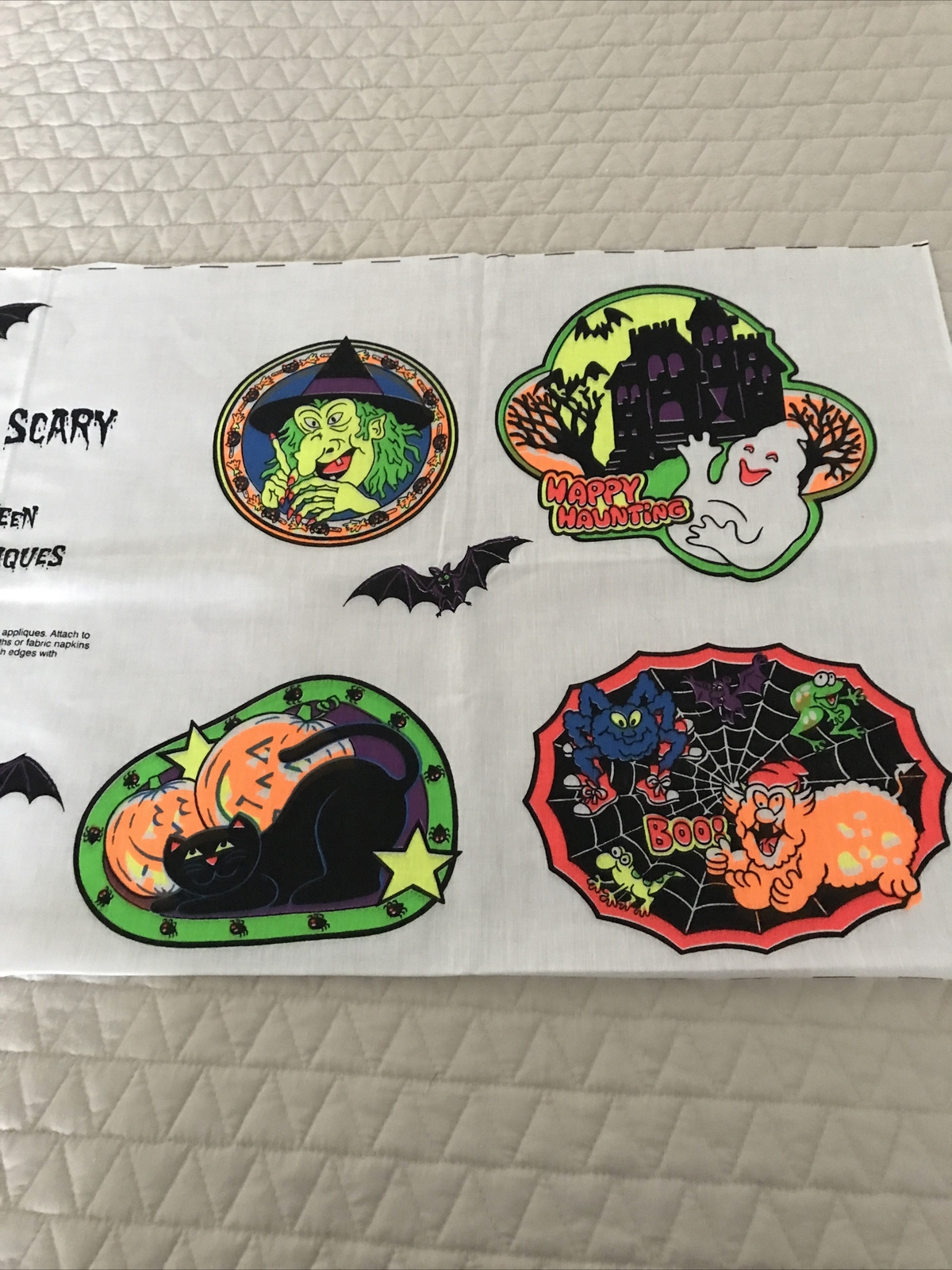 Vtg Sew Scary" Neon Fabric Halloween Applique Panel Wamsutta Hallmark ...