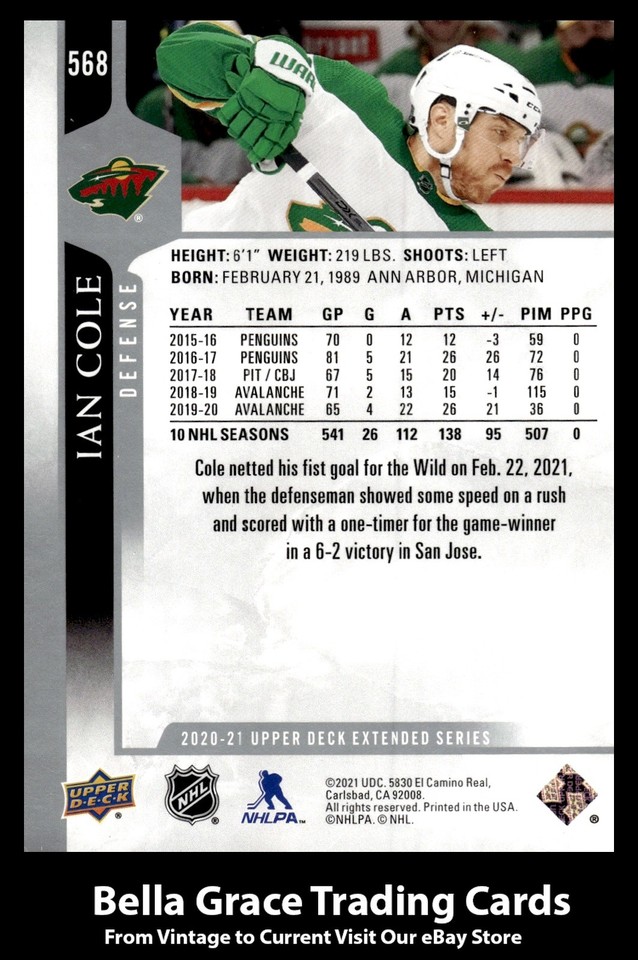 2020-21 Upper Deck Ian Cole #568 Minnesota Wild NHL Hockey | eBay