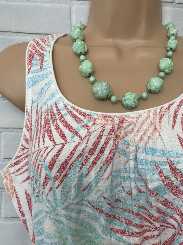 FAT FACE 10 S Ivory Palm Print Sleeveless Shift Knee Length Sun Dress ...