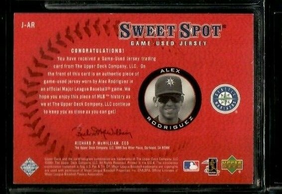 Alex Rodriguez 2001 Sweet Spot Seattle Mariners Game Used Jersey Card ...