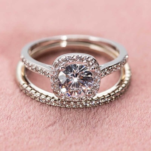 2.50Ct Round Cut Simulated Diamond Wedding Bridal Set Ring 14K White ...