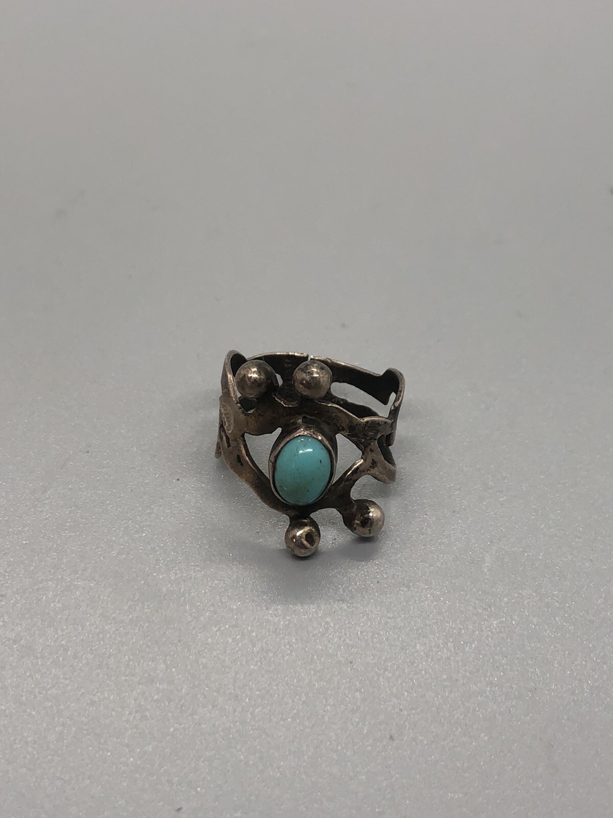 Native American old pawn ring turquoise and silver gr… - Gem