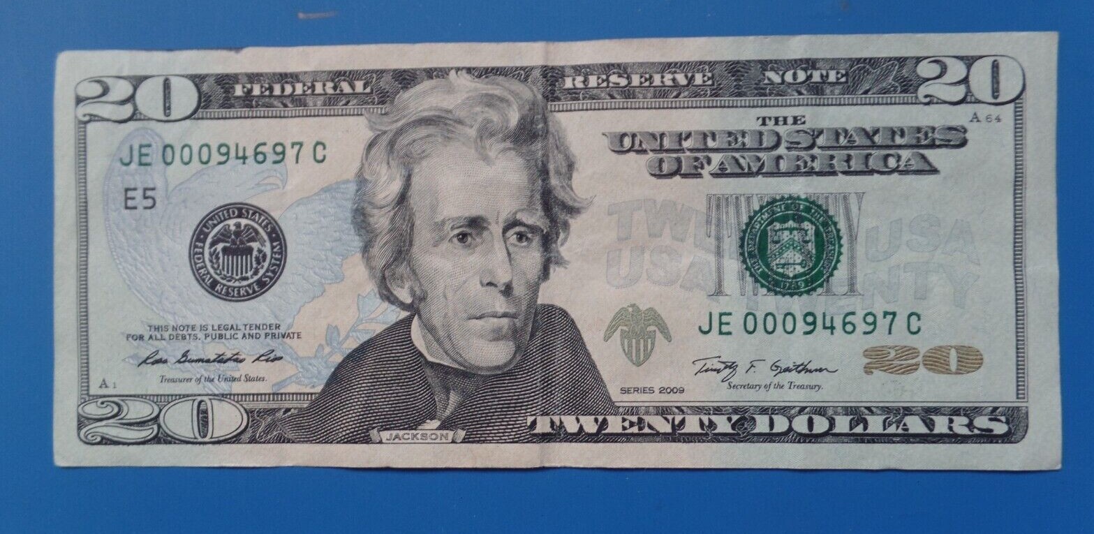 $20 Note Bill Low Serial Number 2009 Twenty Dollars Circulated 00094697 ...