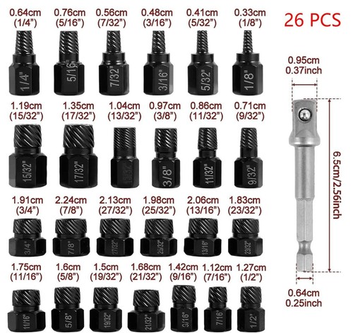26Pc Screw Extractor Set Hex Head Multi-Spline Damaged Bolt Nut Remover ...