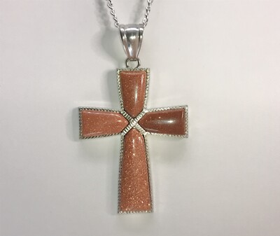 Brown Goldstone Sparkling Cross Pendant Necklace Chain Religous Jewelry ...