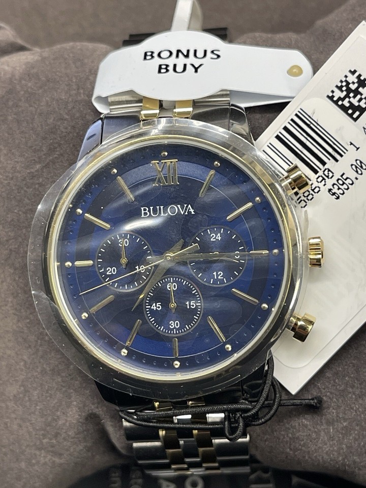 $395 Classic Bulova Chronograph Two Tone Stainless Steel Bracelet Watch ...