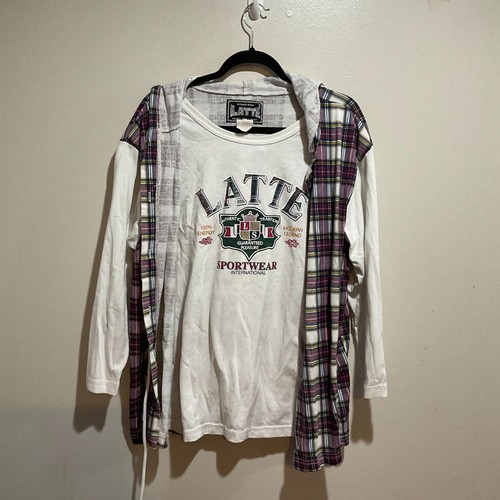 Vintage Latte Sportwear Intl Plaid Hooded Double Layered White Shirt ...