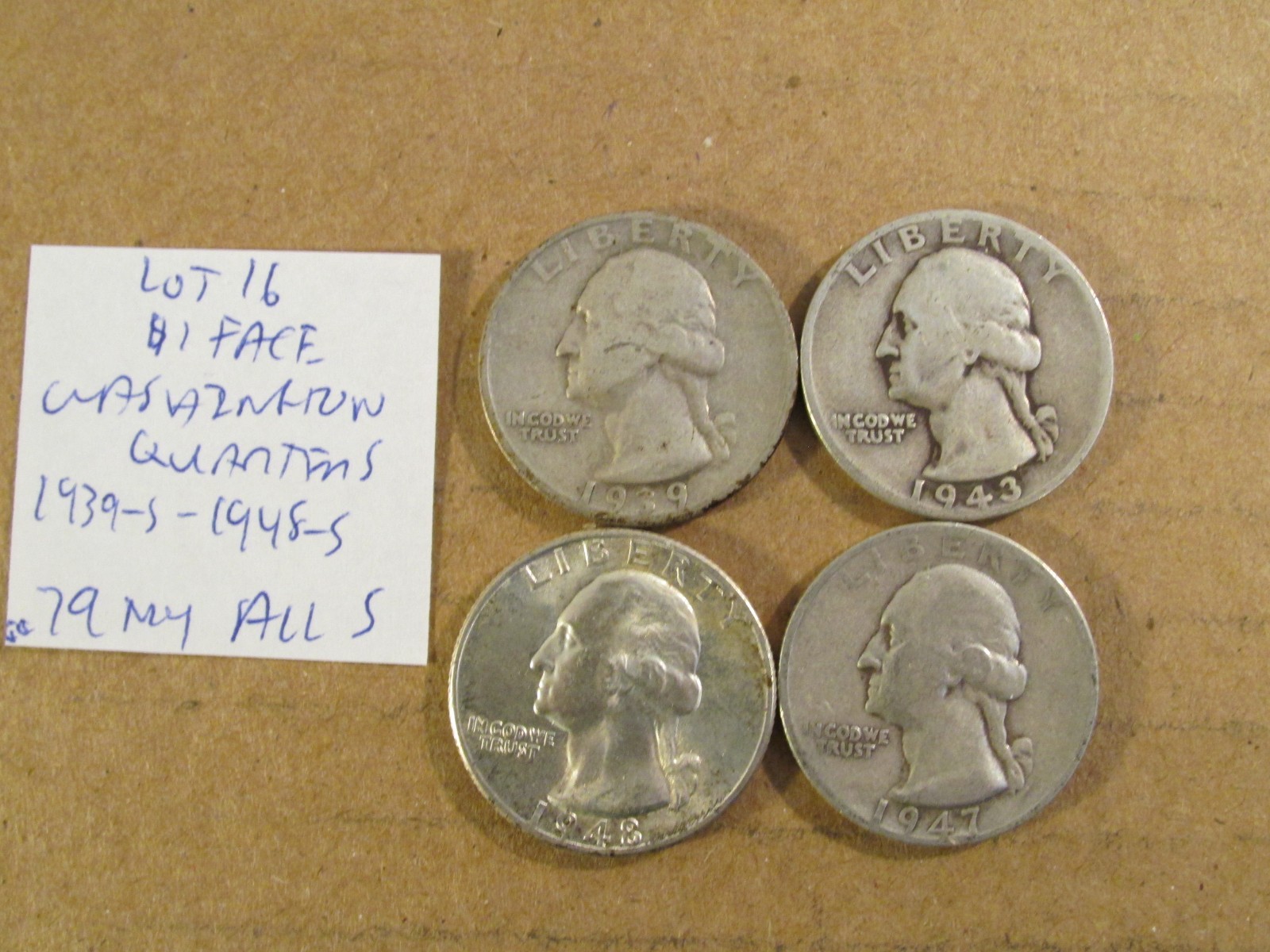 $1 face~Washington Quarters~1939-s to 1948-s~90% Silver~.79 tr~Free ...
