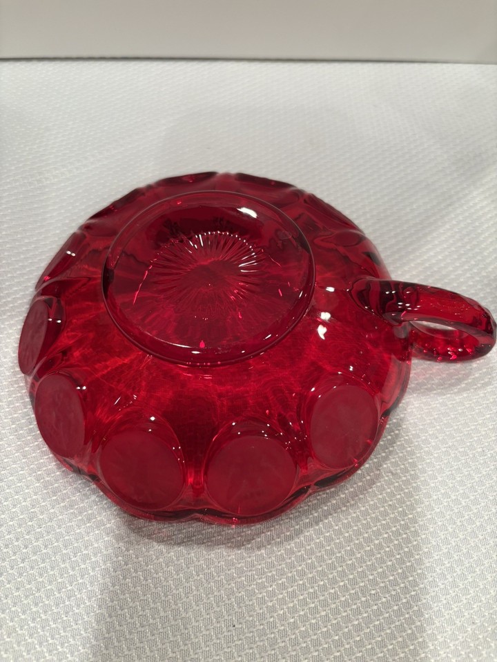 Vtg Fostoria Ruby Red Glass Coin Candy Dish Finger Loop Handle | eBay