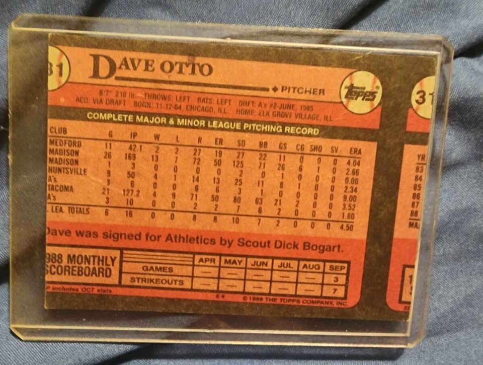 *ERROR* 1989 Topps Error Baseball Card #131 Dave Otto | eBay