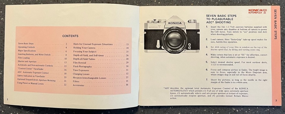 Konica Autoreflex T1/T2 35mm SLR film camera manual | eBay