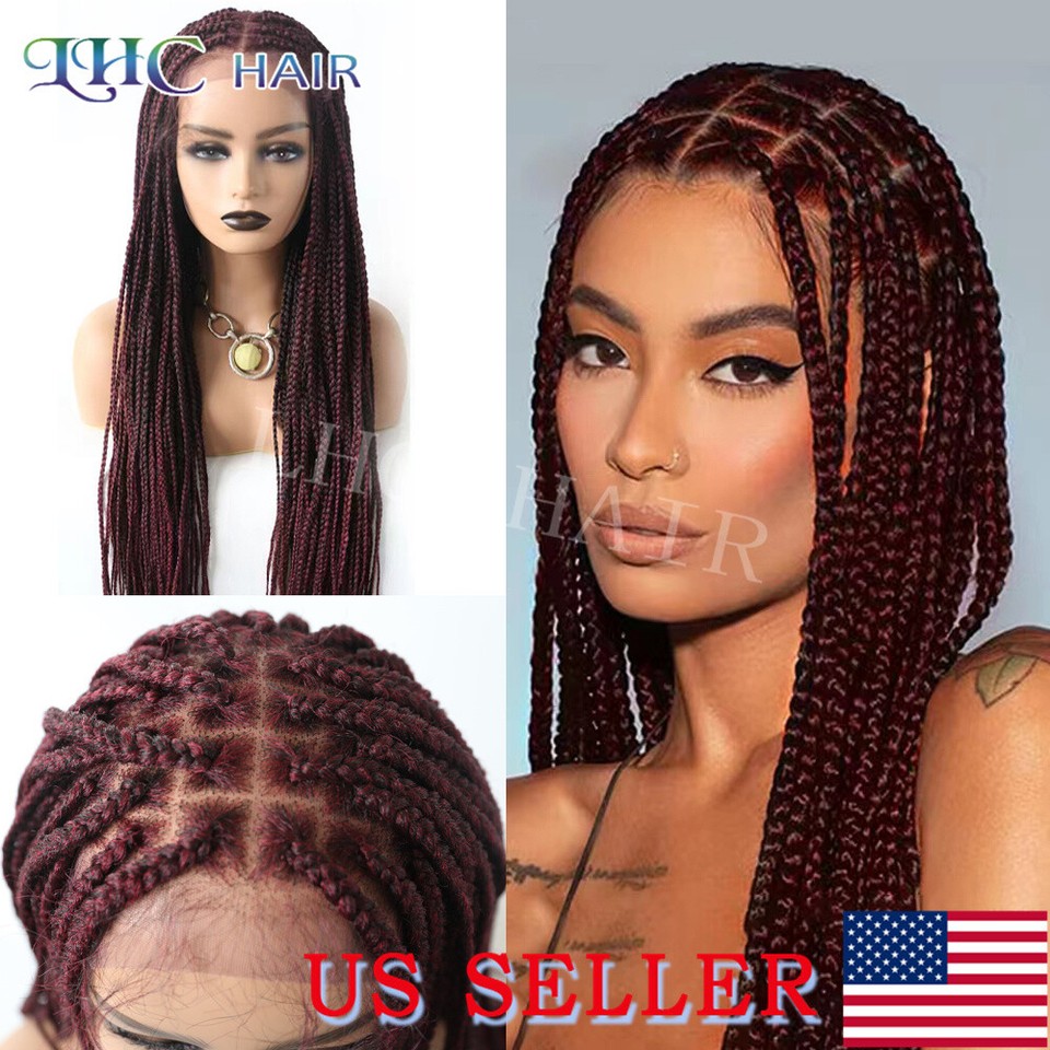 Swiss Lace Front Afro Box Braided Wig For Black Women Synthetic ...