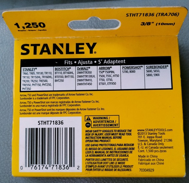 Stanley Heavy Duty Staples 1250 PC 1/4" 6mm STHT71833 Tra704 for sale ...