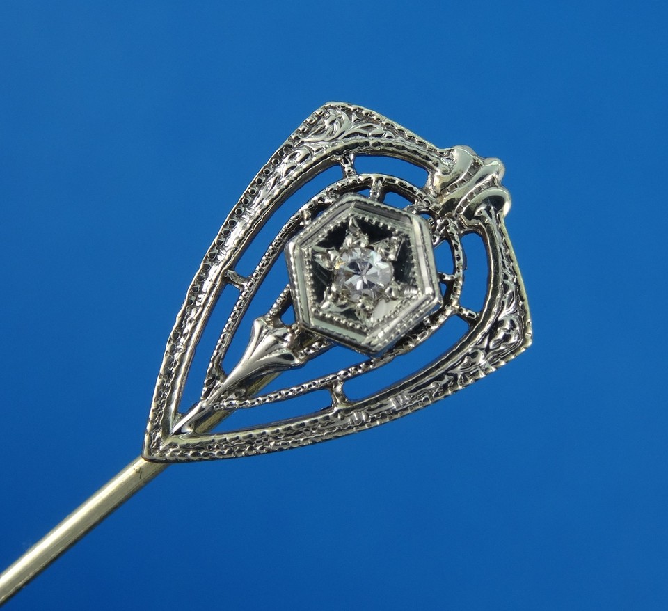 ORNATE VICTORIAN SOLID 10K GOLD SCARF STICK PIN w/ OLD CUT DIAMOND | eBay