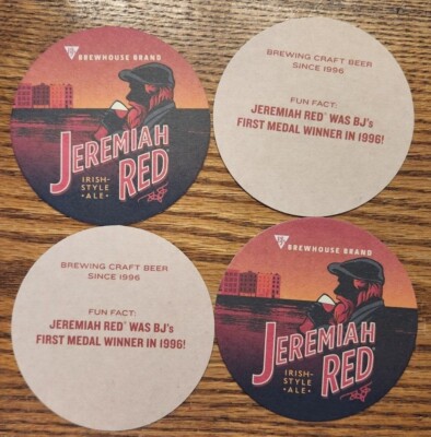 Set of 4 BJ's Brewhouse Jeremiah Red Irish-Style Ale Coaster Pub Beer ...