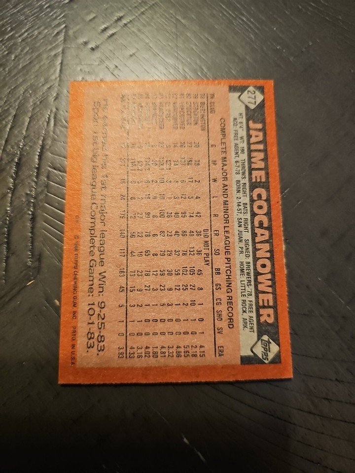 Jaime Cocanower - 1986 Topps #277 - Milwaukee Brewers Pitcher | eBay