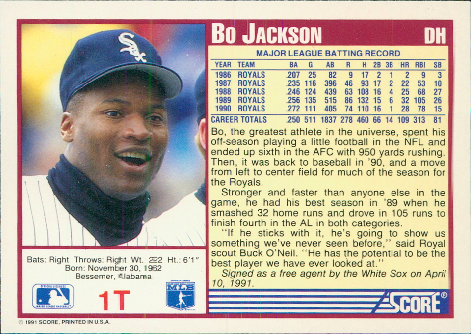 1991 Score - #361 Bo Jackson #1T | eBay