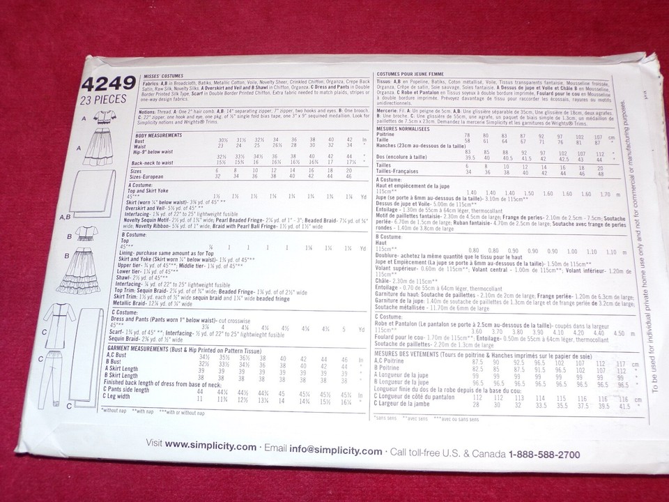 🦋 SIMPLICITY #4249 - LADIES (3 STYLE) HAREM-BELLY DANCER COSTUME ...