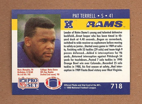 1990 Pro Set #718 PAT TERRELL / St. Louis Rams - Error / Variation | eBay