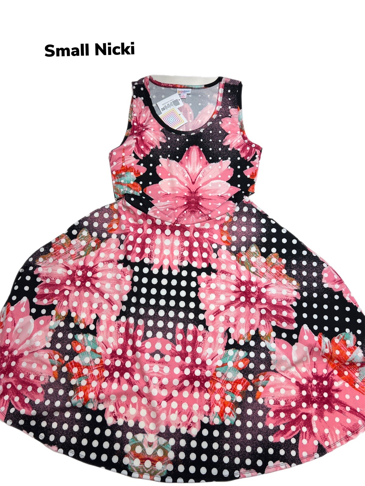 Small LuLaRoe Sleeveless Nicki Dress Pockets Floral Polka Dots Fits 6/8 ...