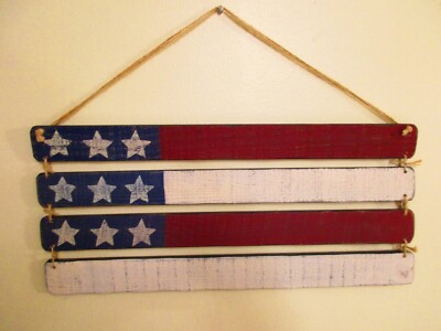 Slatted American Flag on Rope 3 Wood Slats 18" Long 8" Tall | eBay