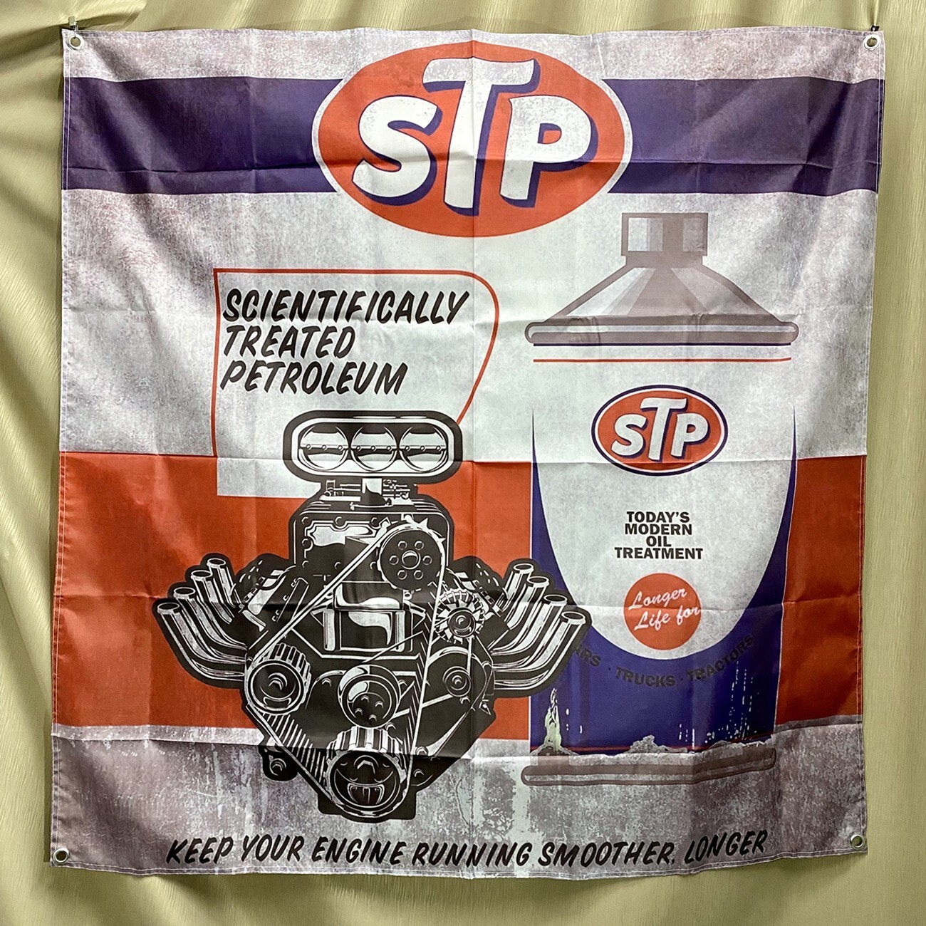 STP Motor Oil Flag Oil Can & Engine Banner Tapestry Fabric Poster Sign ...