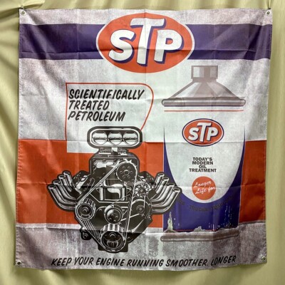 STP Motor Oil Flag Oil Can & Engine Banner Tapestry Fabric Poster Sign ...