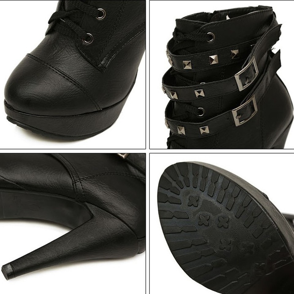Women's Rivet Studded Stilettos High Heels Women Cross-strap Hasp Ankle ...