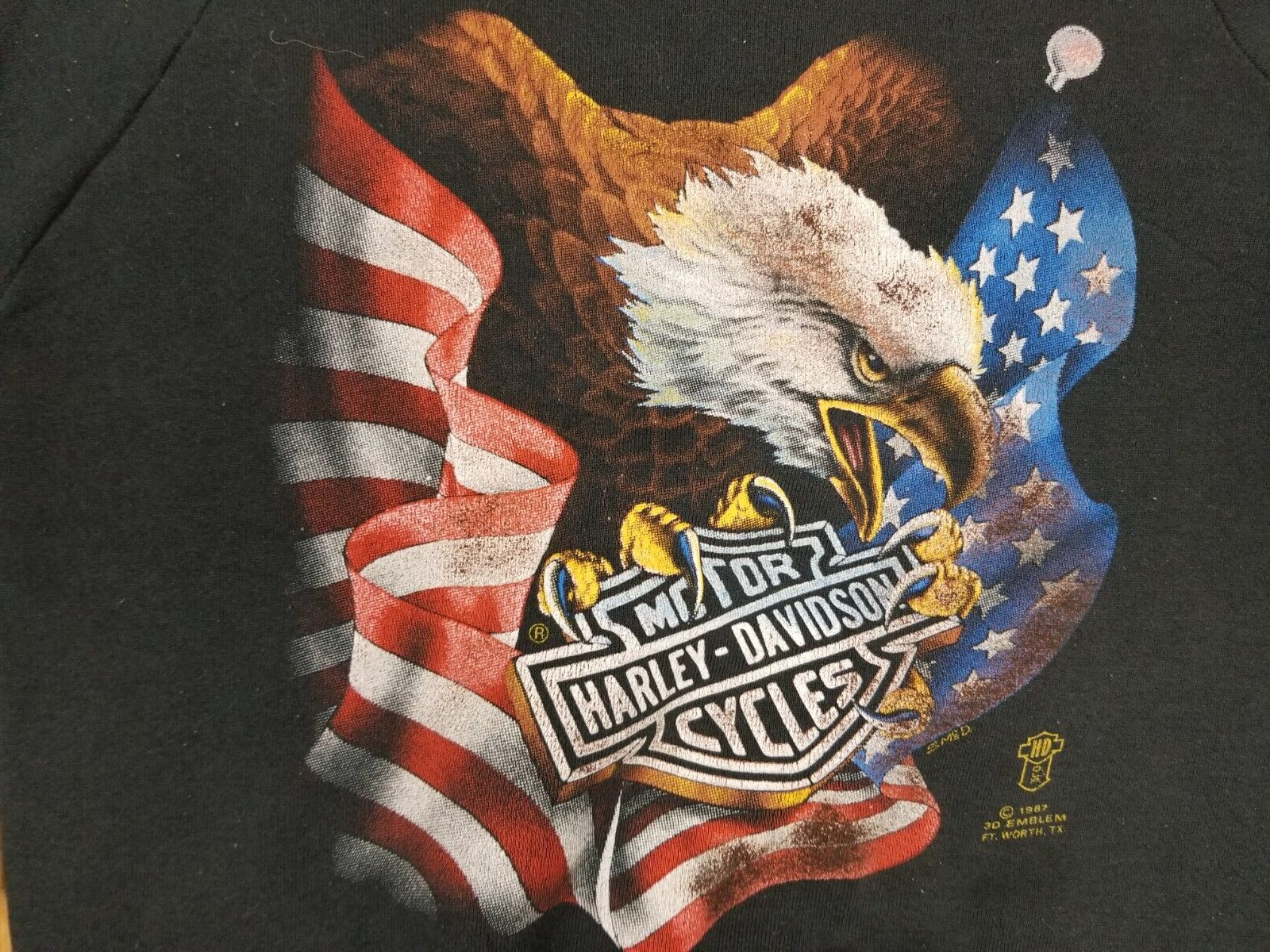 VINTAGE 1987' HARLEY DAVIDSON 3D EMBLEM BLACK CREWNEC… - Gem