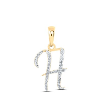 10K Yellow Gold Round Diamond Initial H Letter Pendant Charm Small Tiny ...