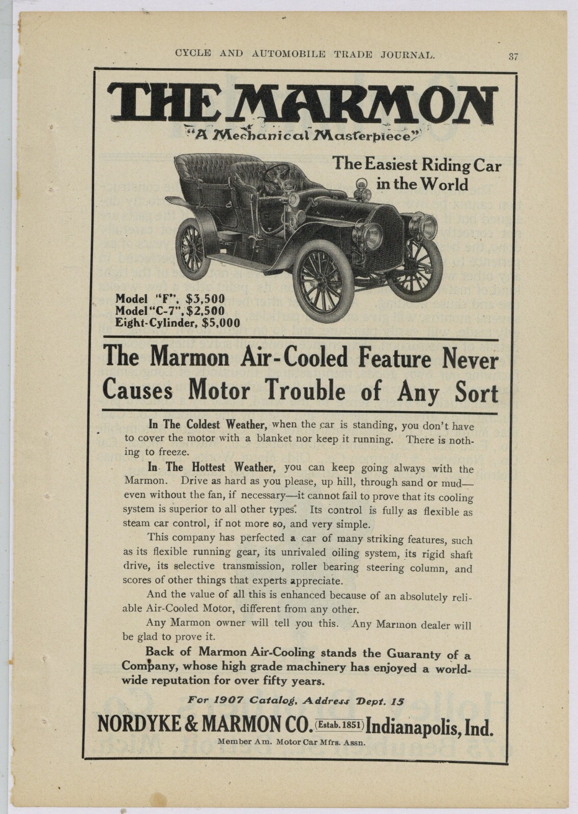 1907 Nordyke & Marmon Ad: Marmon Auto - Mechanical Masterpiece - Indianapolis IN | eBay