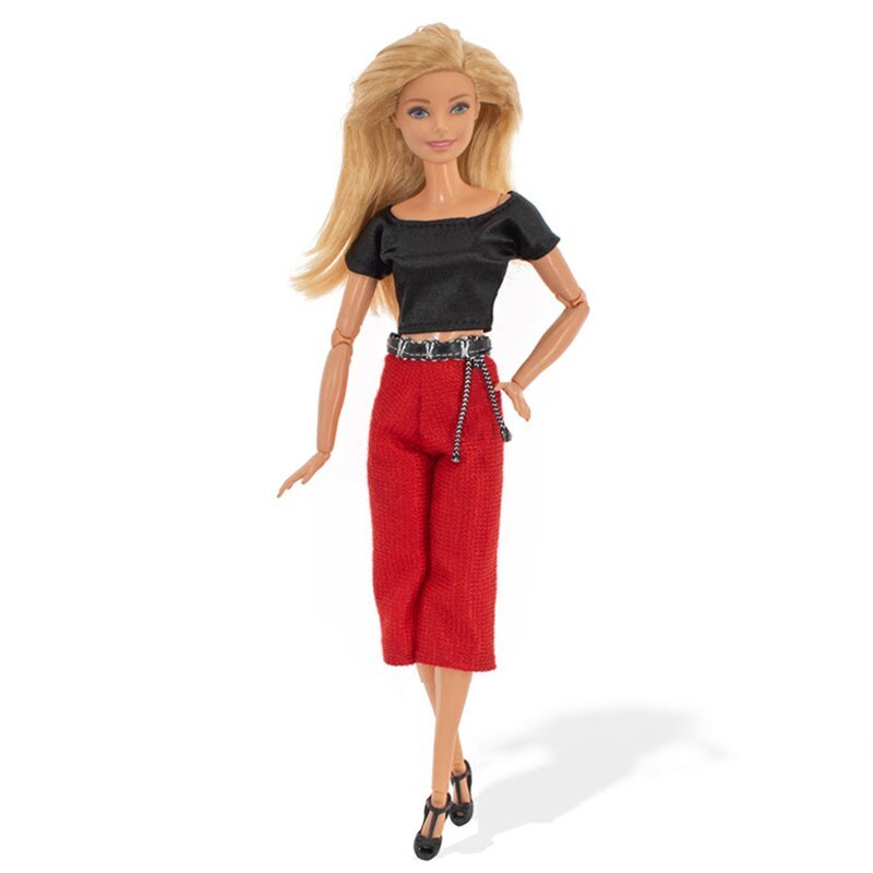 Black Red Fashion Doll Clothes Set for Barbie Doll Shirt Crop Top ...