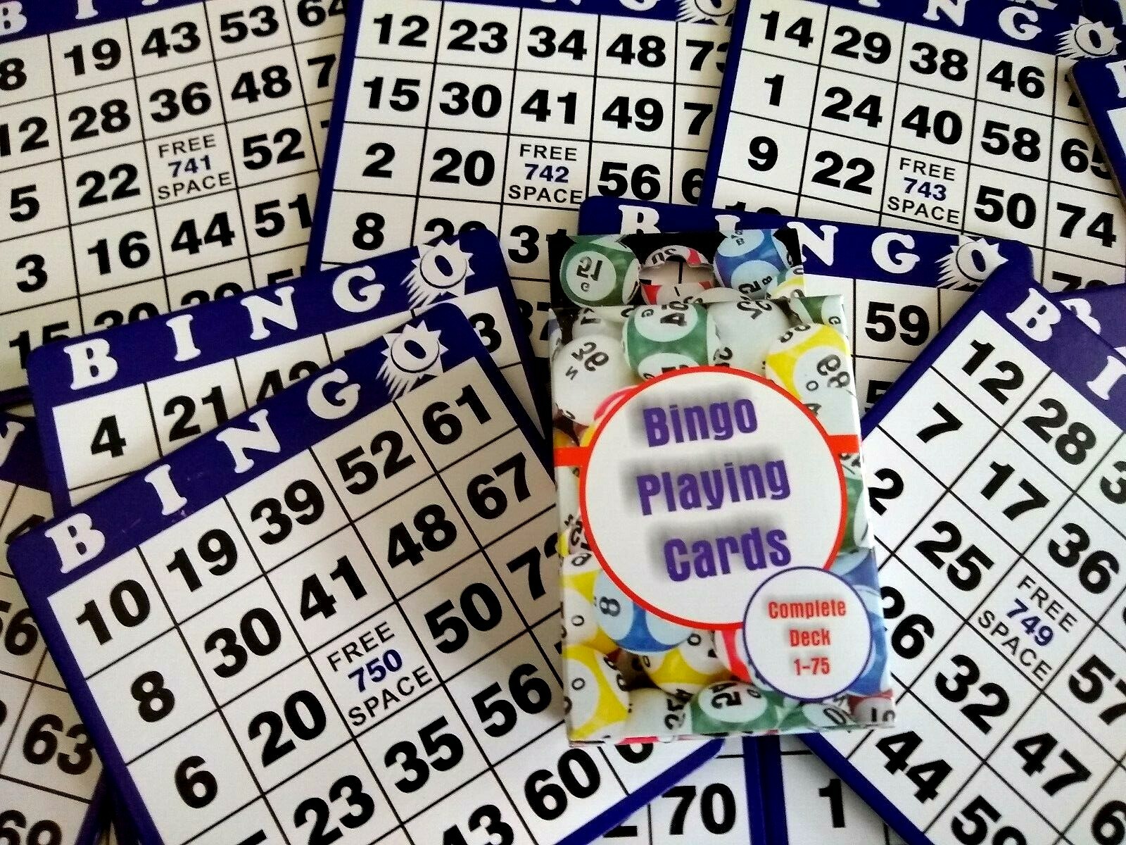 25 Reusable Blue Bingo Hard Cards + 1 Deck of Bingo Calling Cards | eBay